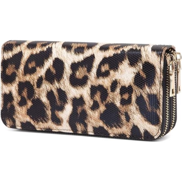 Bags | Leopard Travel Wallet For Women Cheetah Cow Print Double Zipper ...